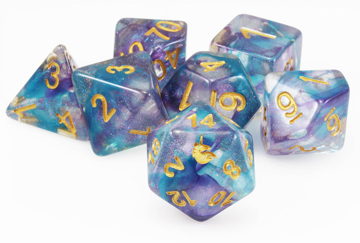 Unicorn Dice II (Fancy Fae) RPG Role Playing Game Dice Set – Dark Elf Dice